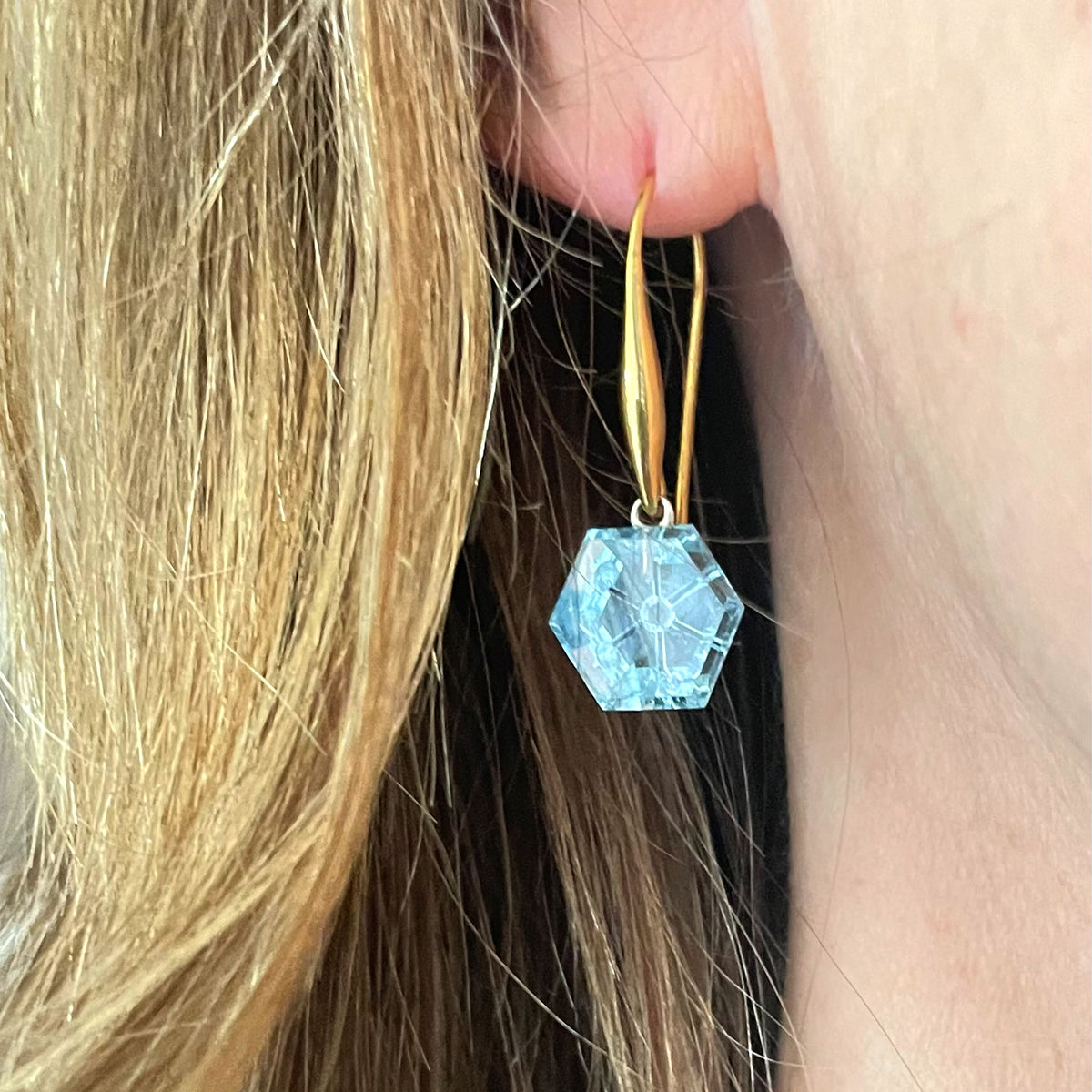 Carved Pattern Colored Stone Earrings – Vermeil with Elongated Ear Wir ...